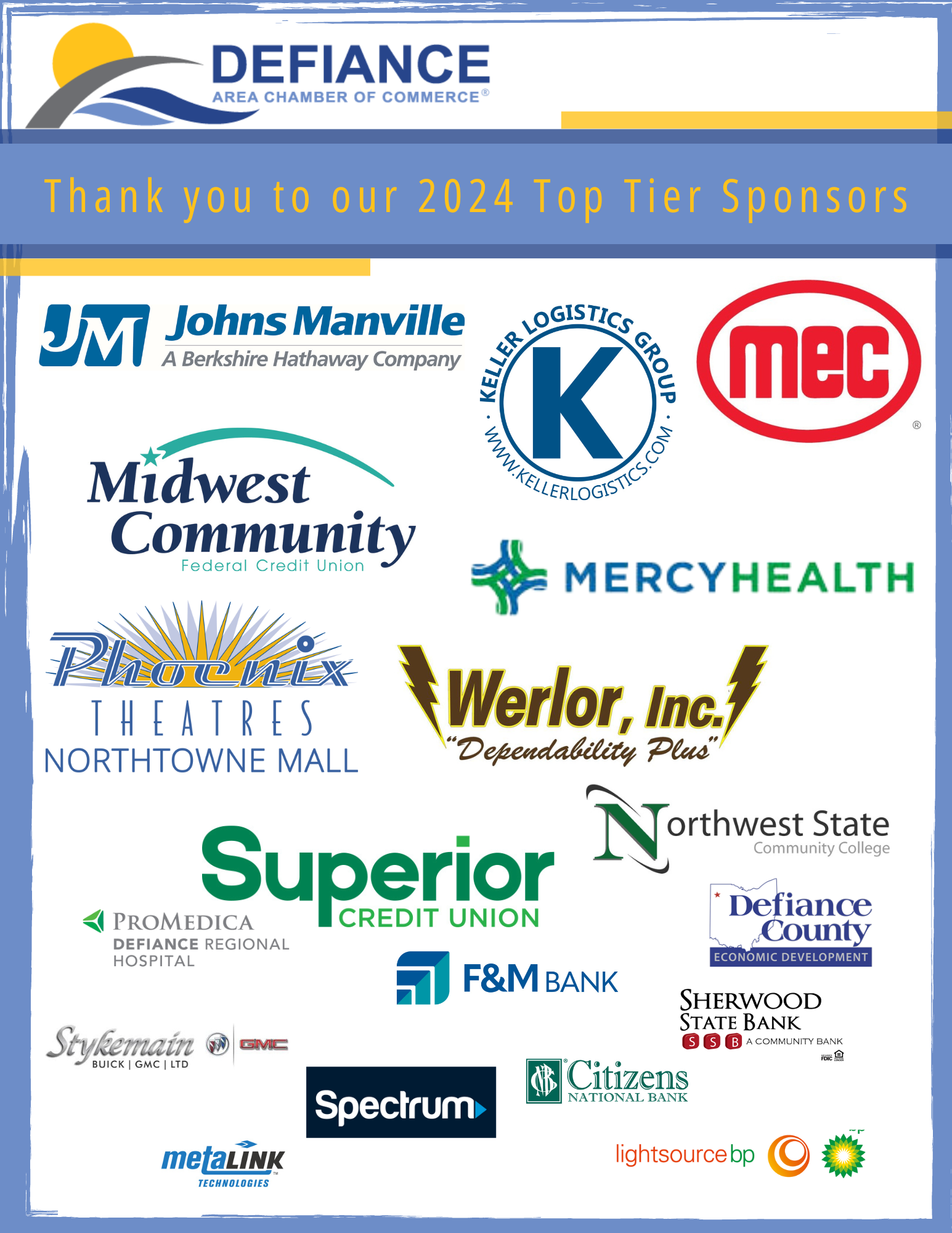 Thank you to our 2024 Top Tier Sponsors - Defiance Area Chamber of Commerce
