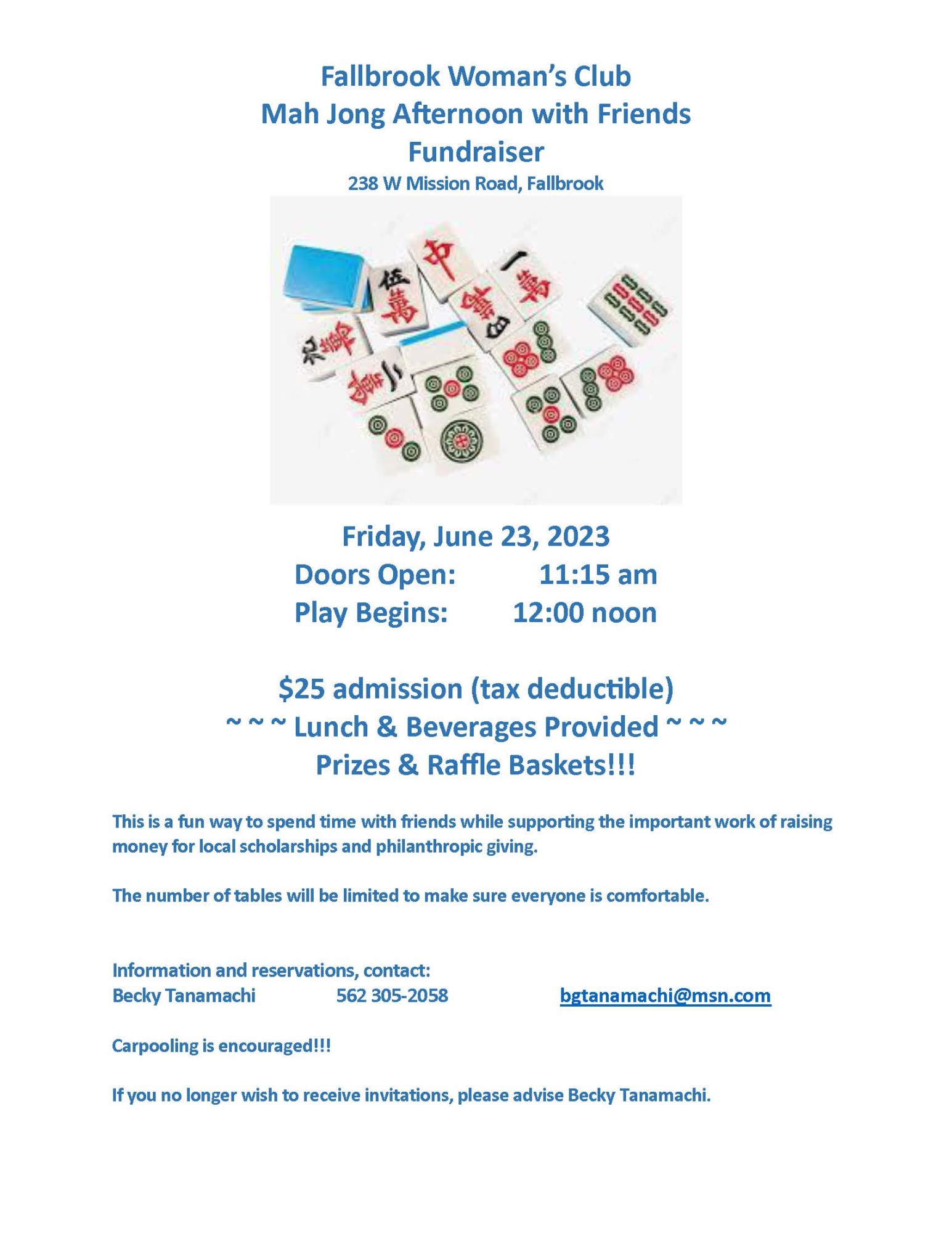 Mah Jong Afternoon with Friends Fundraiser - Fallbrook Chamber of Commerce