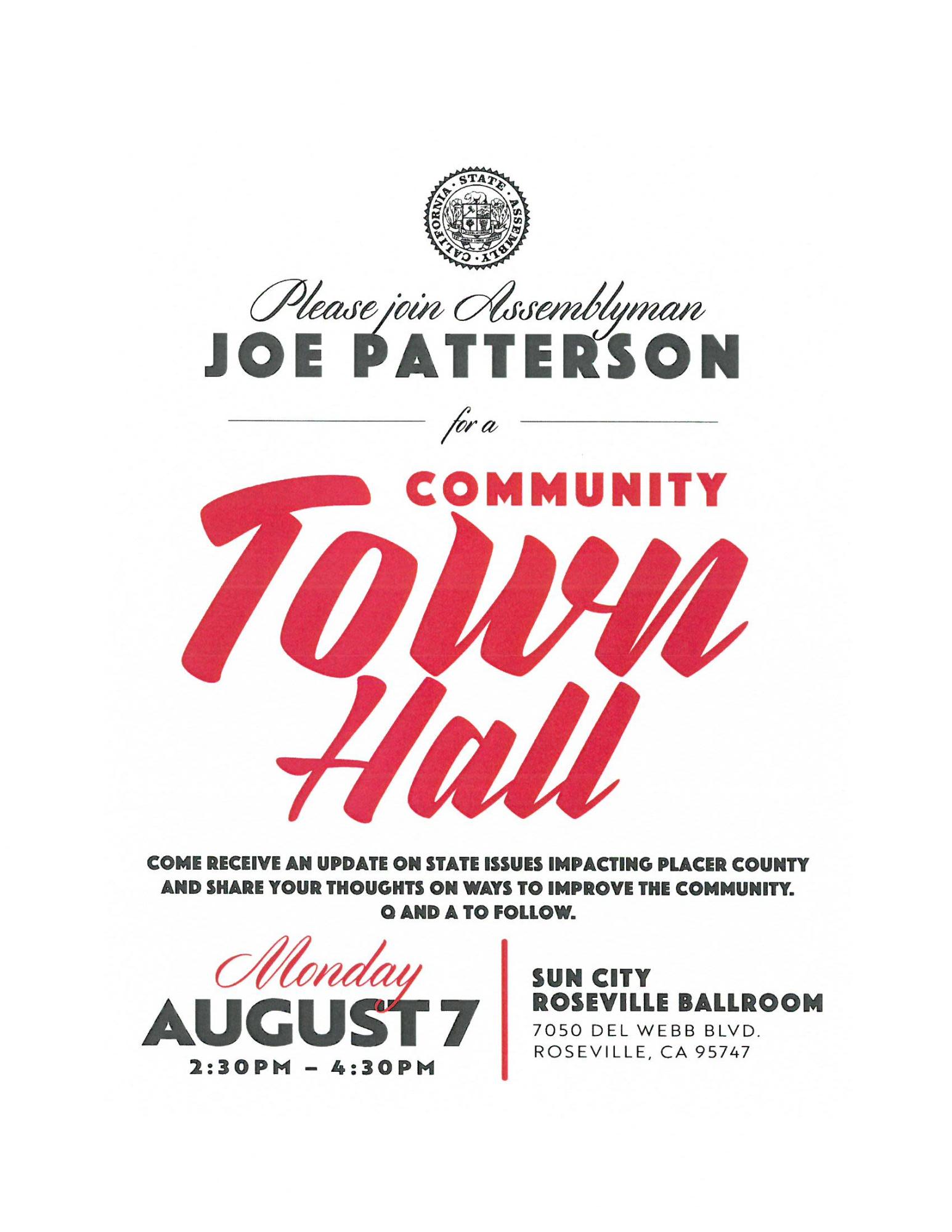 Community Town Hall Event Hosted by Assemblyman Joe Patterson - default ...