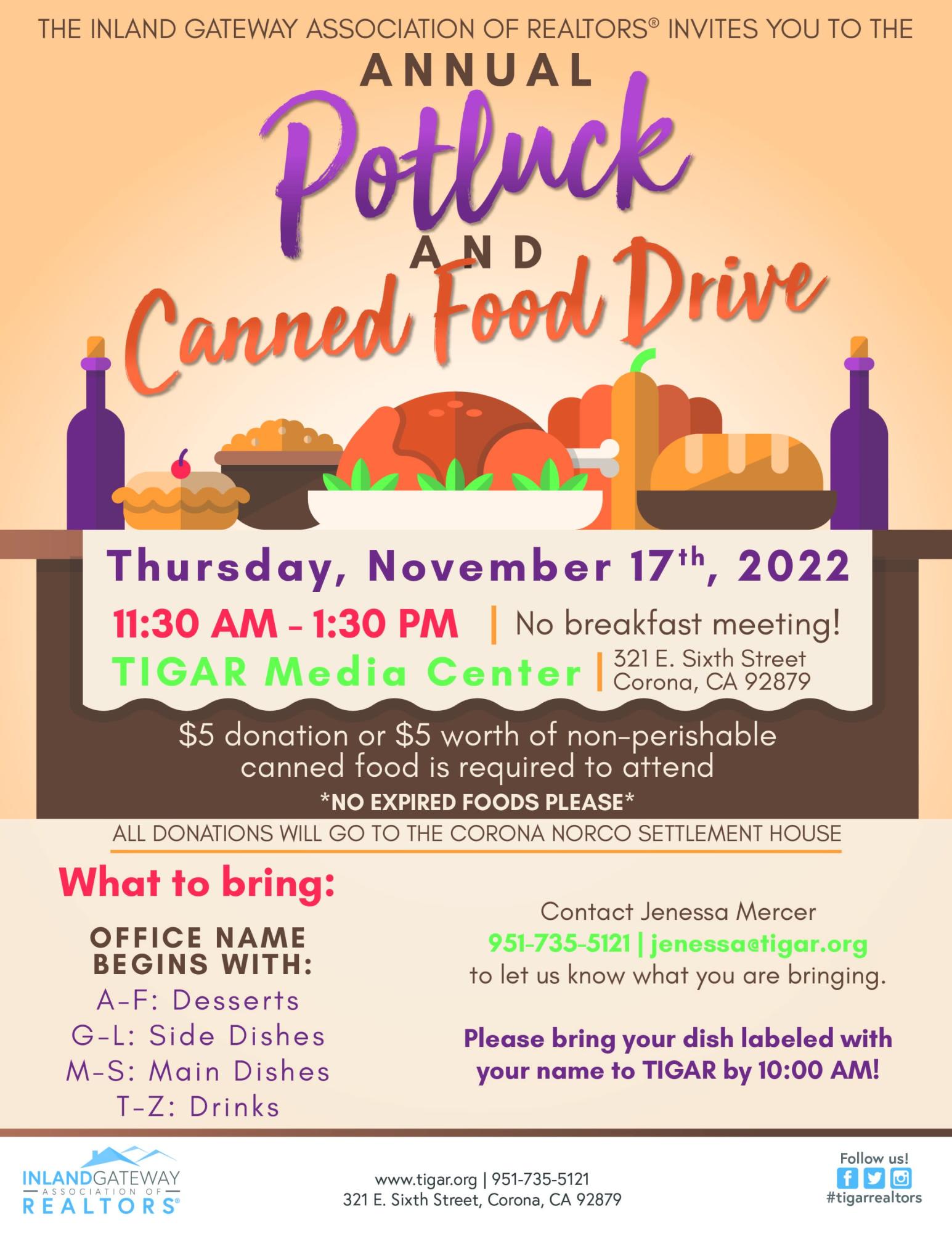 Annual Potluck and Canned Food Drive - Event Registration