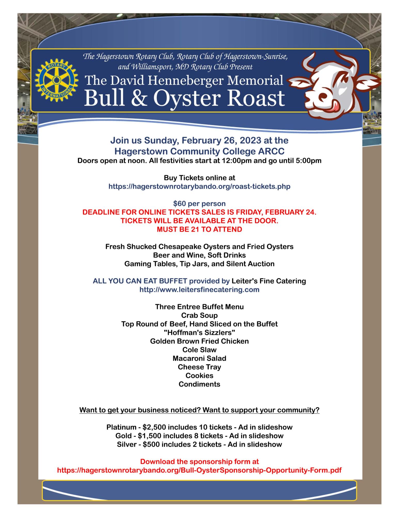 The David Henneberger Memorial Bull & Oyster Roast - Washington County Chamber of Commerce - MD