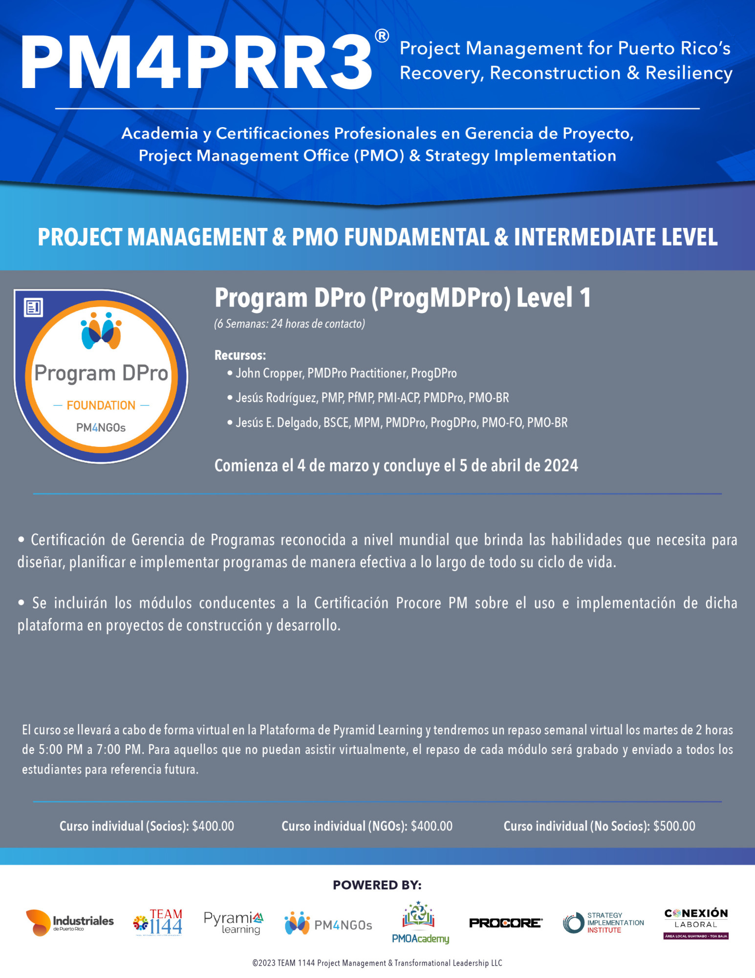 Program DPro (ProgMDPro) Level 1- 2024 | Certificación de Gerencia de ...