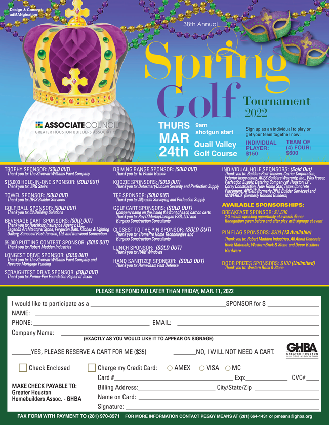 Associate Council 2022 Spring Golf Tournament *(Teams Sold Out) | GHBA