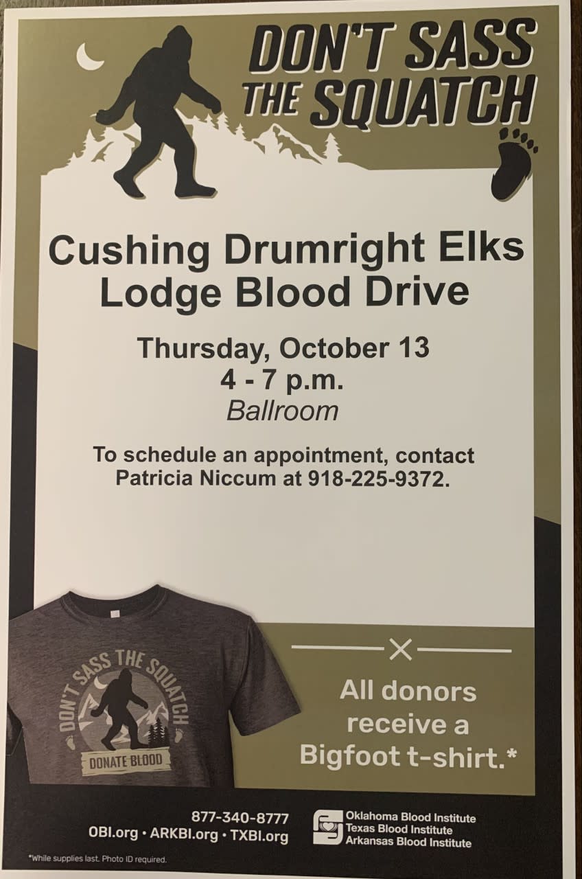 Cushing-Drumright Elks Lodge Blood Drive with OBI Member information ...