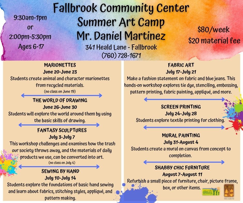 Fallbrook Community Center SUMMER ART CAMP - Fallbrook Chamber of Commerce