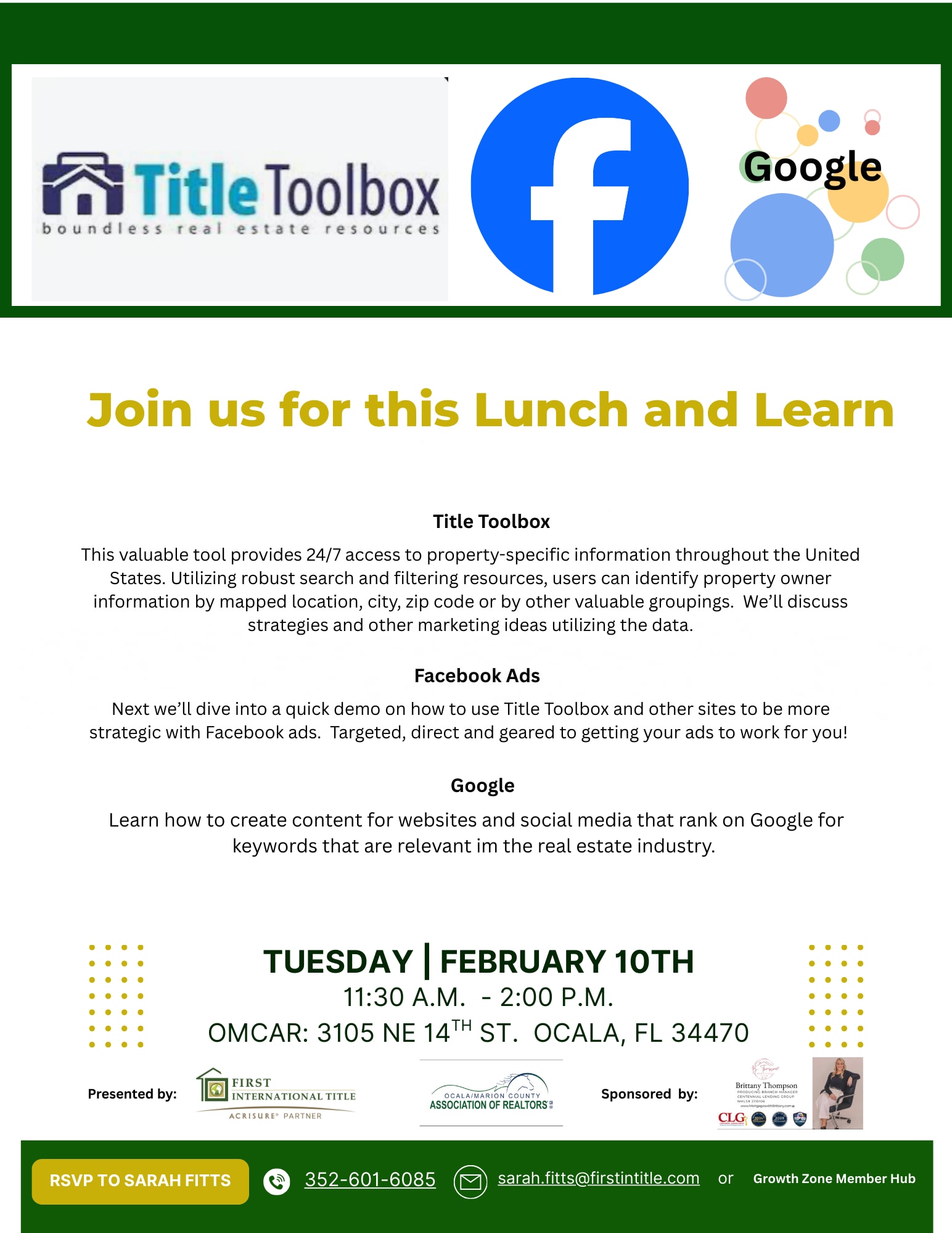IN PERSON Title Toolbox Lunch and Learn First International Title ...