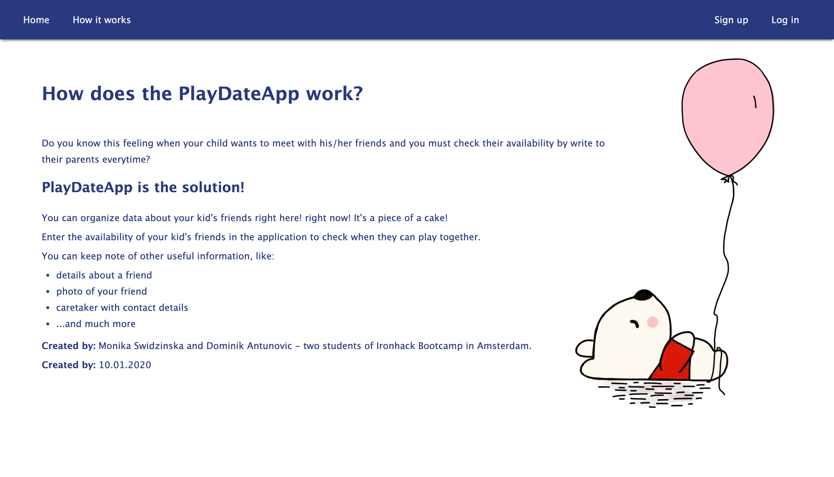 GitHub - monikaando/PlayDateApp: The second project during Ironhack bootcamp. Database of your ...