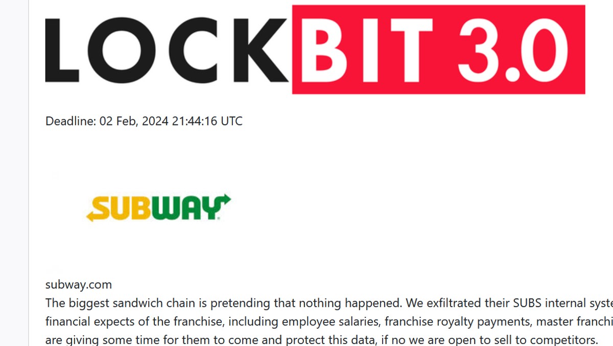 LockBit takes a bite out of Subway with ransomware attack - Cyber Daily
