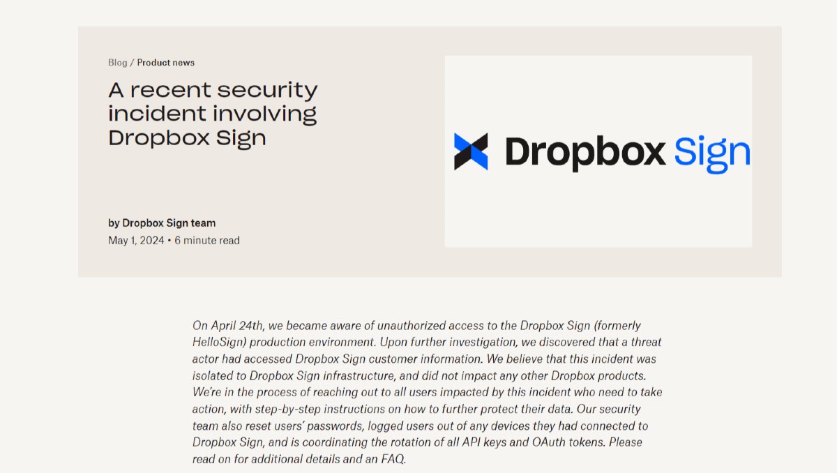 Dropbox data breach exposes all users of Dropbox Sign - Cyber Daily