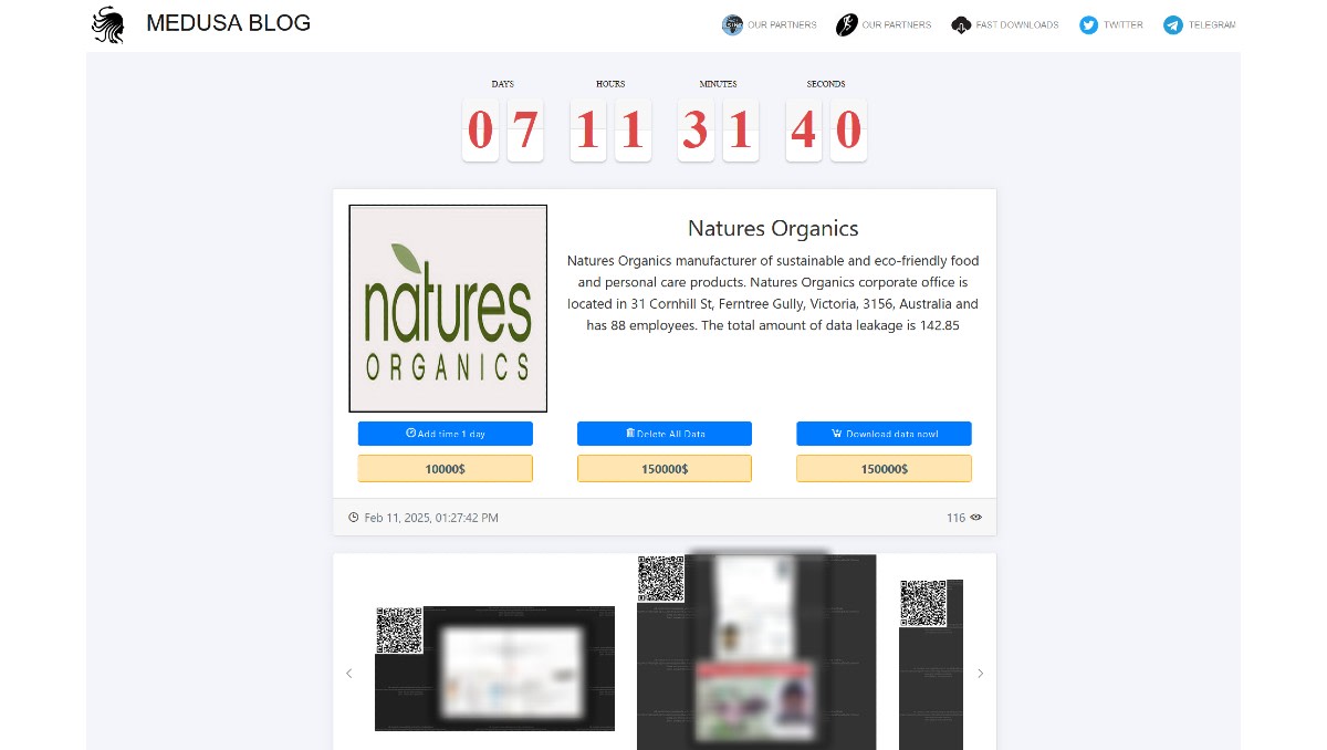 Exclusive: Natures Organics confirms Medusa ransomware attack - Cyber Daily