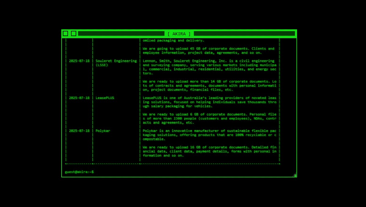 Exclusive: Akira claims successful hack of LeasePLUS - Cyber Daily
