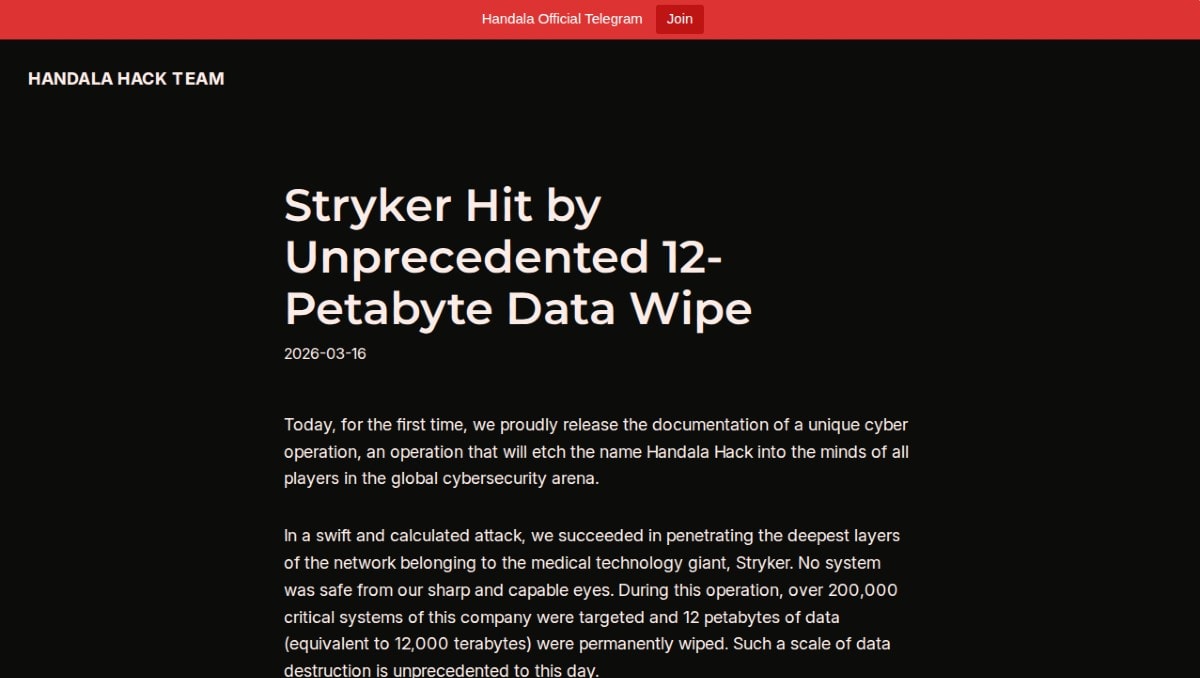 Update: Stryker hackers claim to have wiped 12PB of company data ...