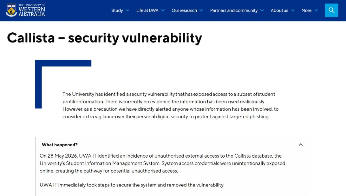 Student data compromised in second University of Western Australia data ...
