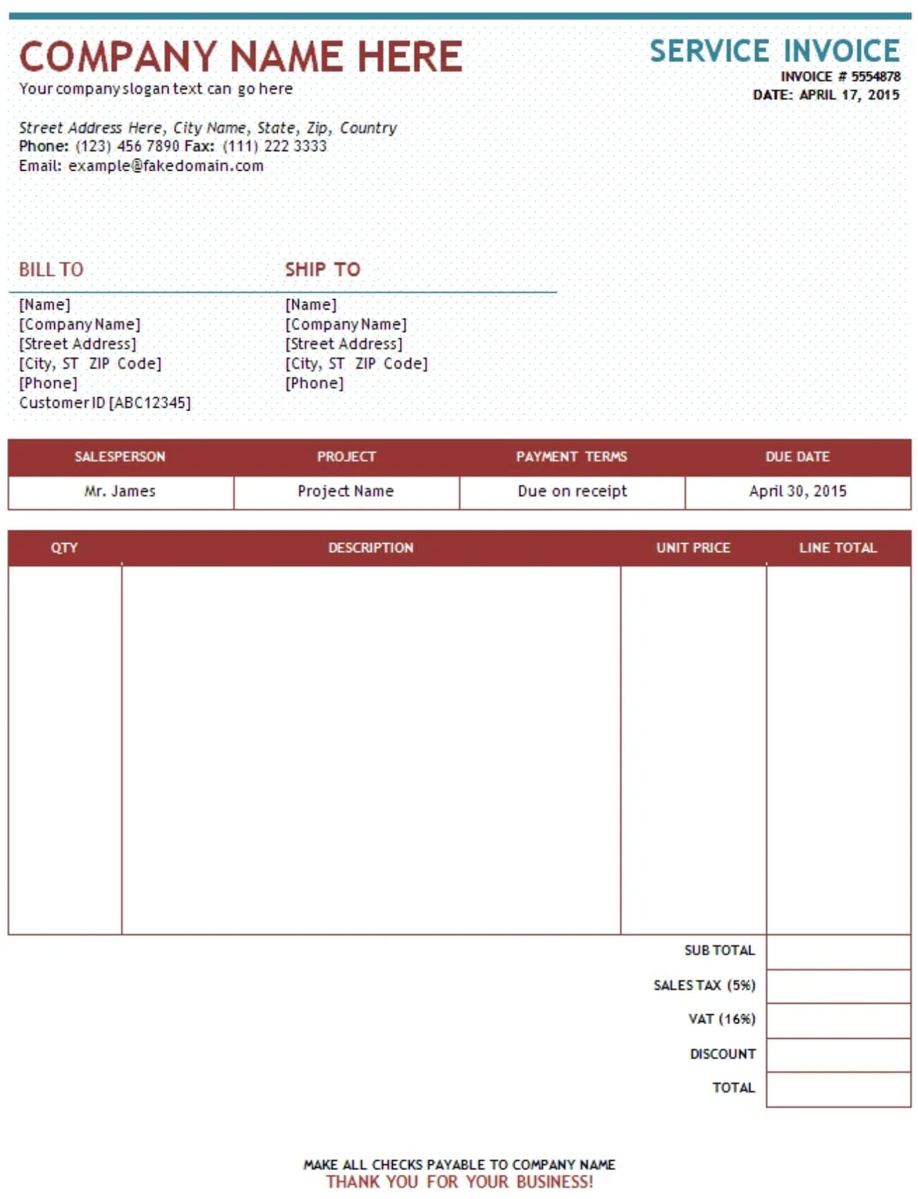 Sales Invoice Template: Free Excel, Word, and PDF Examples