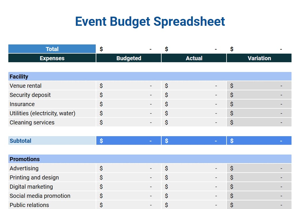 Event Budget Template | Free Excel and Google Sheets