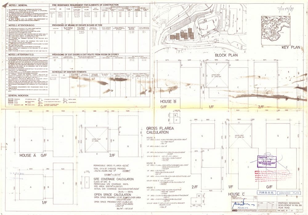 Key plan, block plan, area calculations, fire services and drainage ...