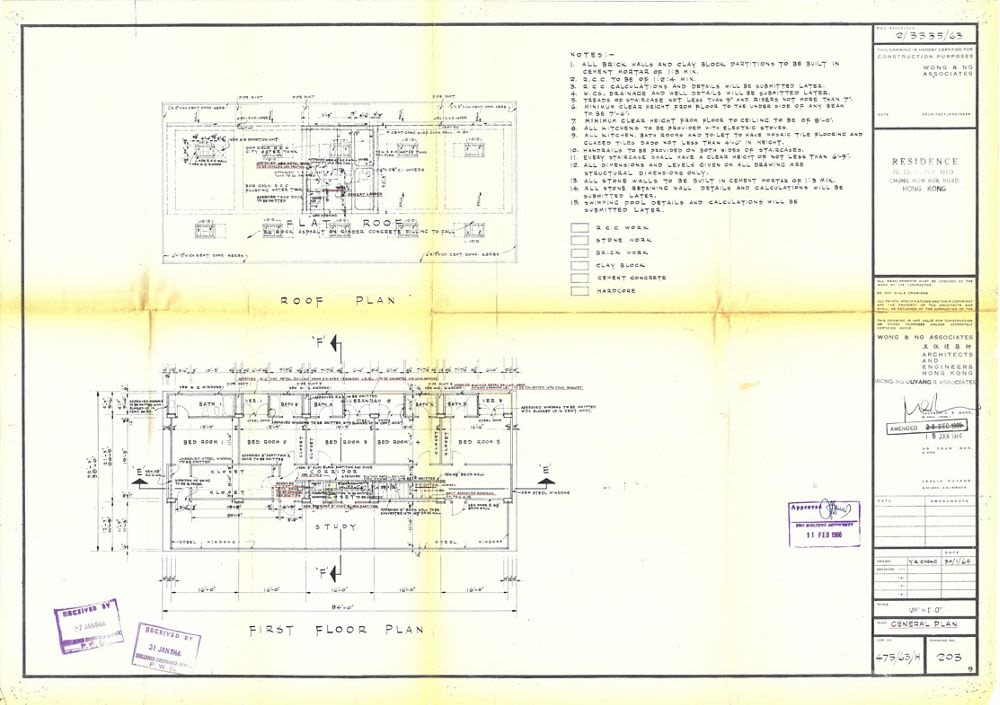 First floor plan and roof plan, Residence of Mr Jackson Wong (1966 ...