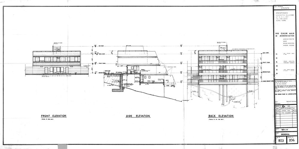 Front, side and back elevations, Tai Tam Crescent (circa 1975), Tai Tam ...