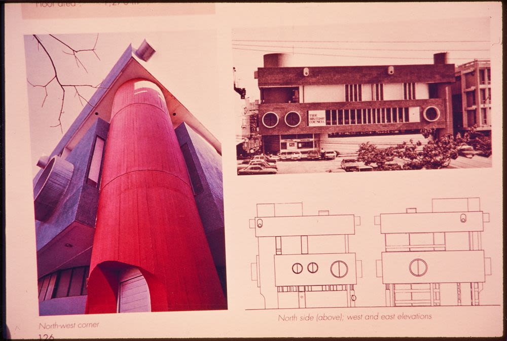Slide and transparency, exterior views and drawing, British Council ...