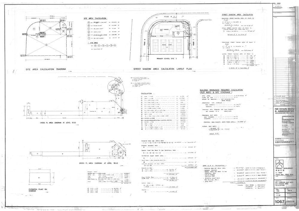 Site coverage plot ratio and shadow area calculations, open space ...