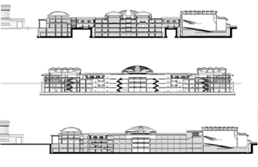 Section drawings, Parliament Library (1994–2003), New Delhi, India ...