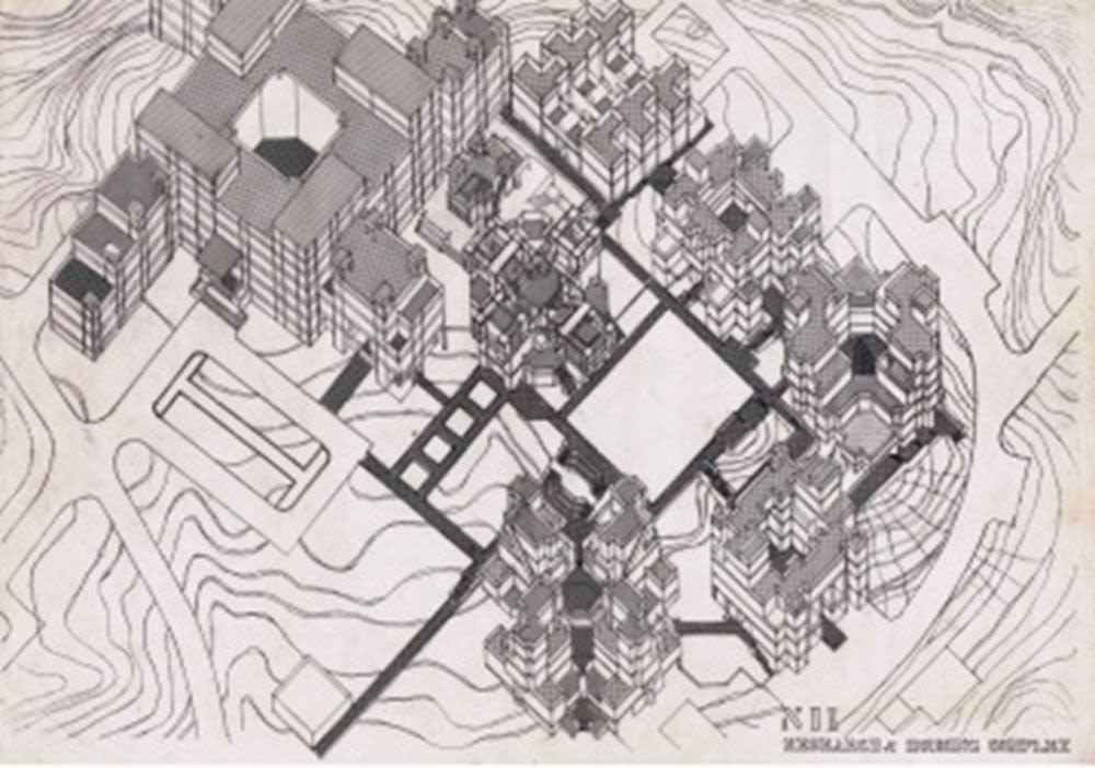 Perspective drawing, Research and Housing Complex, National Institute ...