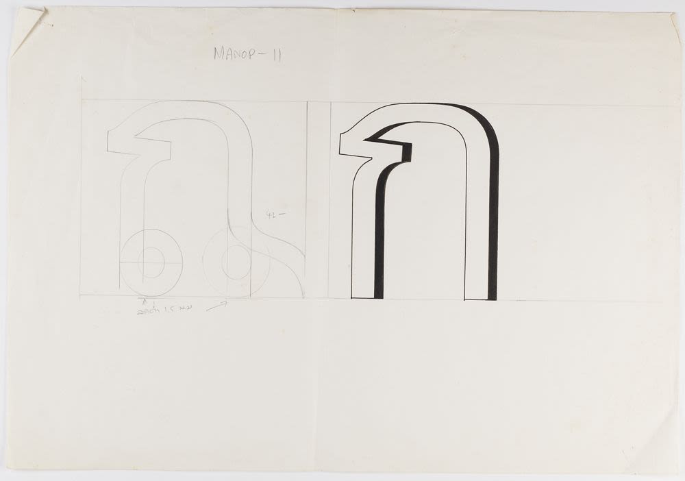 Design sketches for dry transfer, ฌ and ก, Manop 11 typeface ([circa 1970]) - Manop Srisomporn ...
