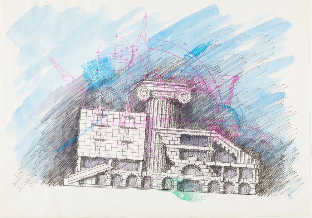 Sketch, elevation, M2 Building (1990–1991), Tokyo, Japan (1994) - Kuma ...