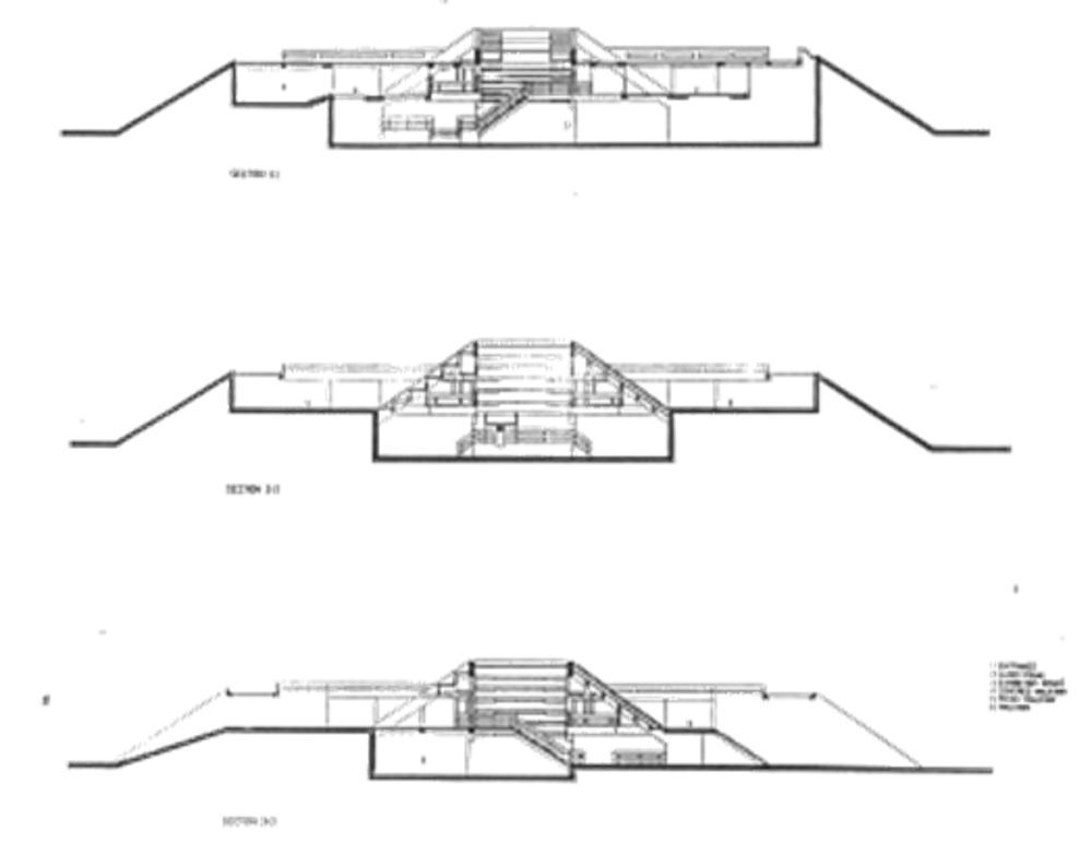 Sections 1-1, 2-2, and 3-3, Nehru Memorial Pavilion (1971–1972), New ...