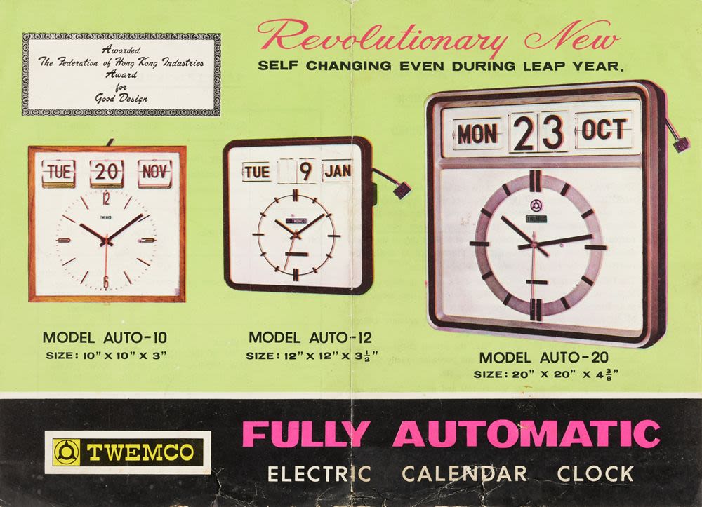 Advertisment flyer, TWEMCO fully automatic electric calendar clock ...