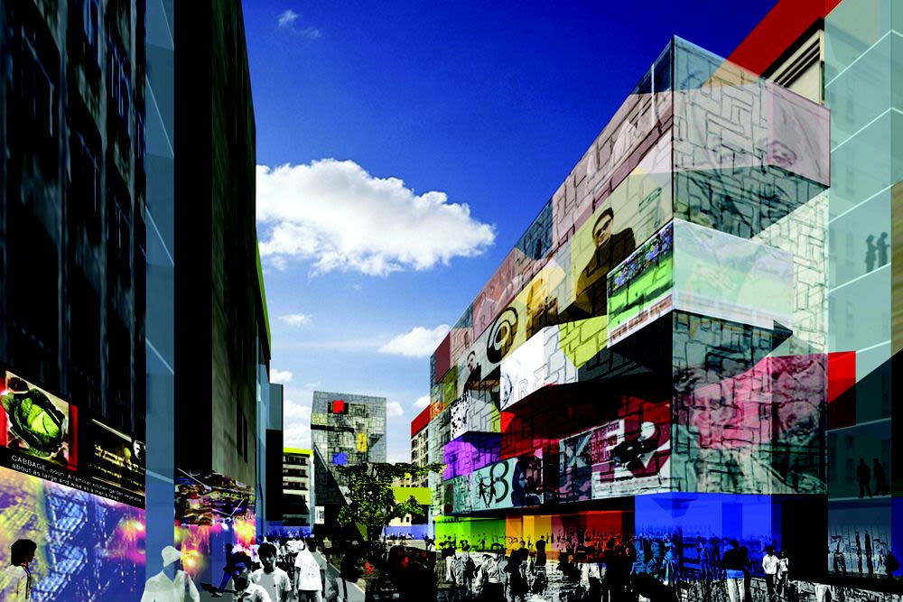 Collage, look-up view from street, study of Shenzhen’s urban villages ...