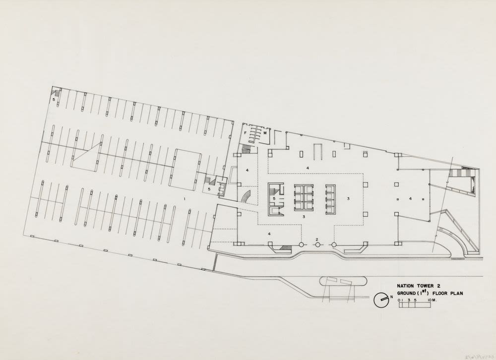 Ground (first) floor plan, Nation Tower (now Interlink Tower) (1989–1995), Bangkok, Thailand ...