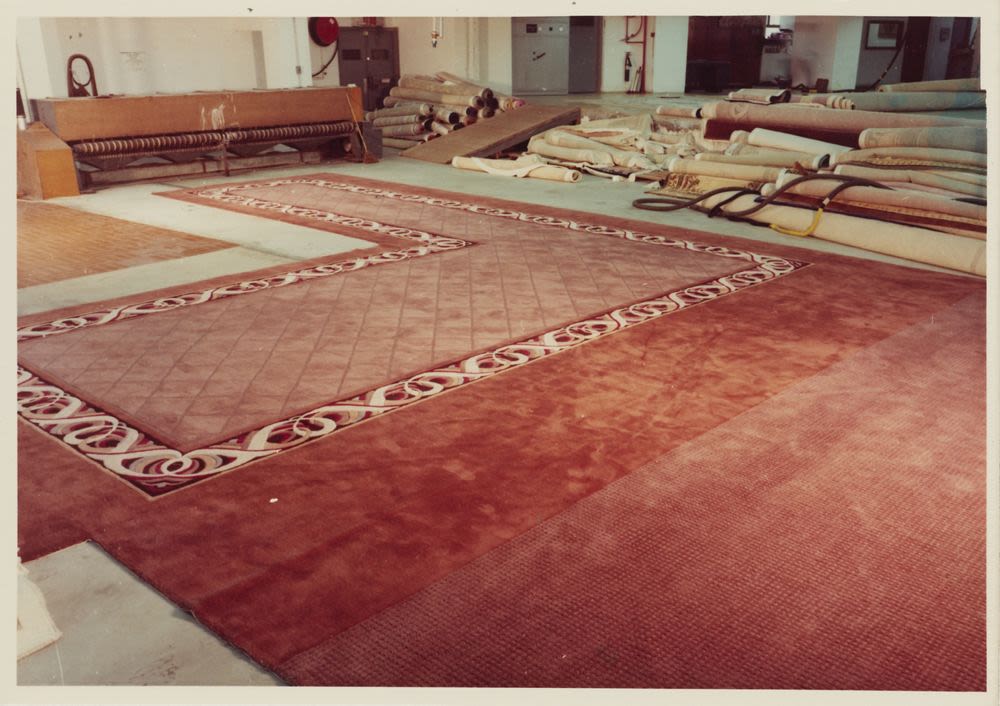 Photographs, installation of carpets at Watertower Hyatt Hotel ...
