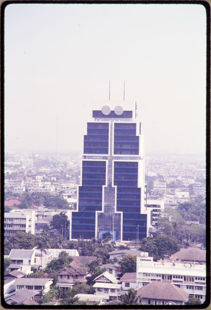 Slides, elevation views of the front (north side), Bank of Asia ...