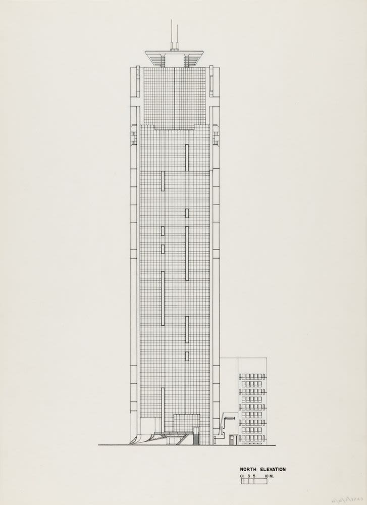North elevation, Nation Tower (now Interlink Tower) (1989–1995), Bangkok, Thailand ([circa 1990 ...