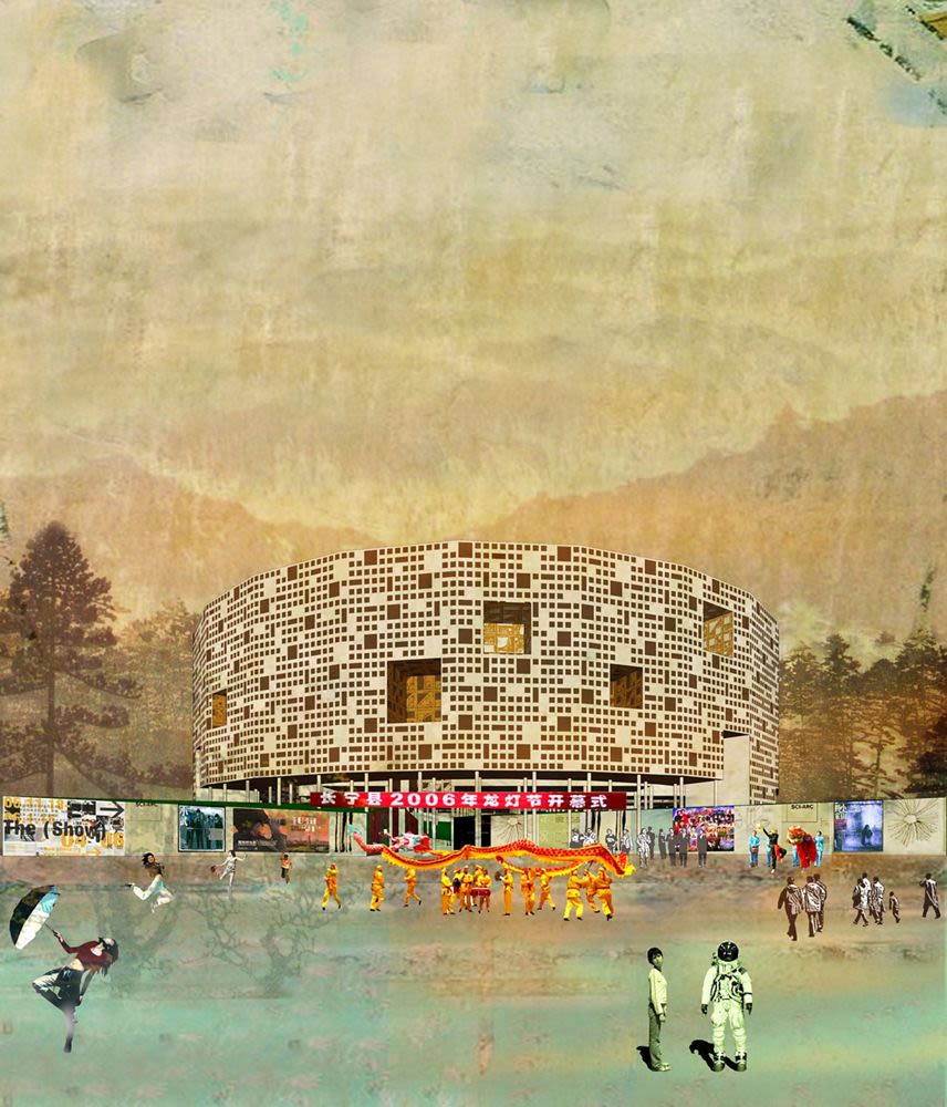 Rendering, front view, Tulou Collective Housing (2005–2008), Nanhai ...