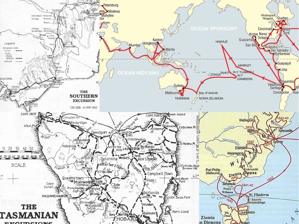 Count Paul E. Strzelecki - map his travel in World & Australia.