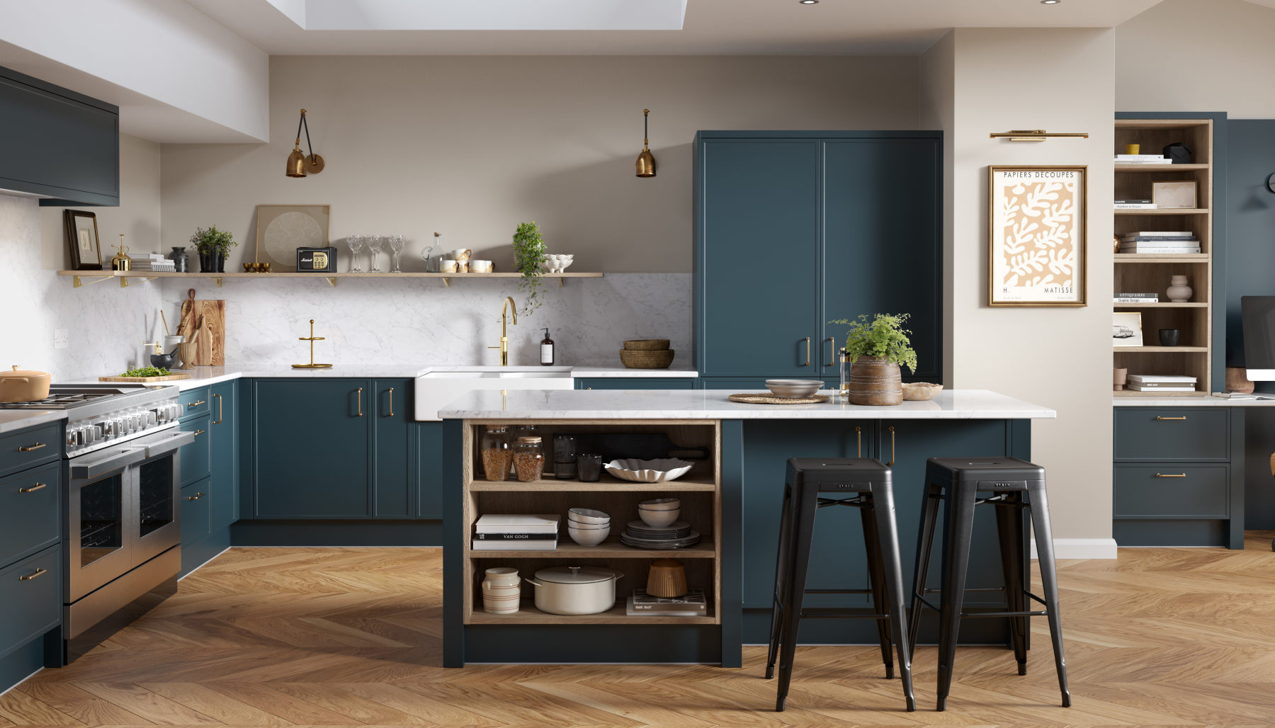 Shaker Super Slim Ermine Kitchen in Sapphire Blue | Wren