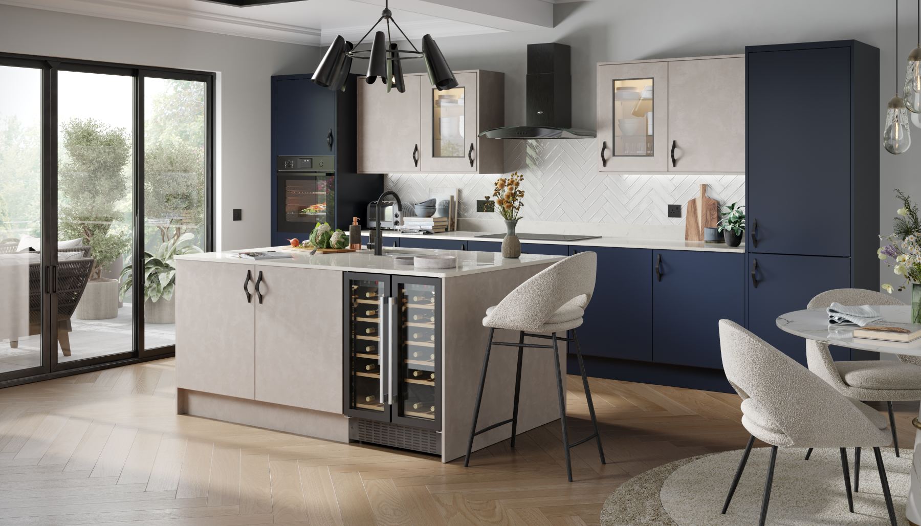 Contour Ermine Kitchen in Navy Blue & Elements Sandstone | Matt Finish ...