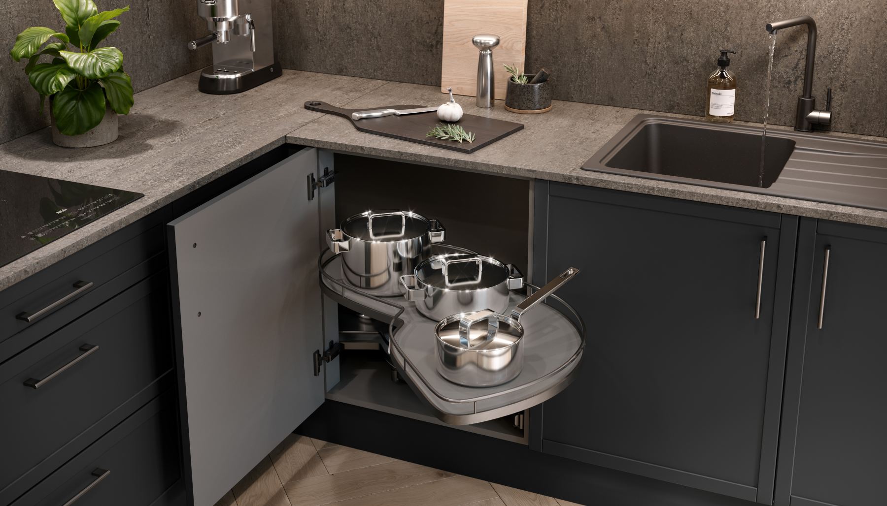 Shaker Slim Ermine Kitchen in Nero | Wren Kitchens