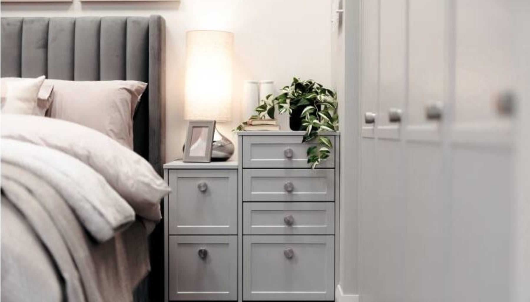 Angled Shaker Slim Wardrobe in Pebble Grey | Matt Finish | Wren