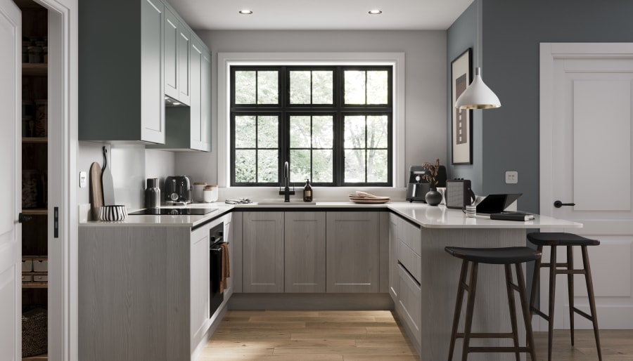 Milano Shaker Chelsea HD Kitchen in Grey & Cloud Blue | Wren