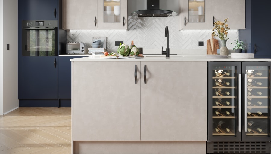Contour Ermine Kitchen in Navy Blue & Elements Sandstone | Matt Finish ...