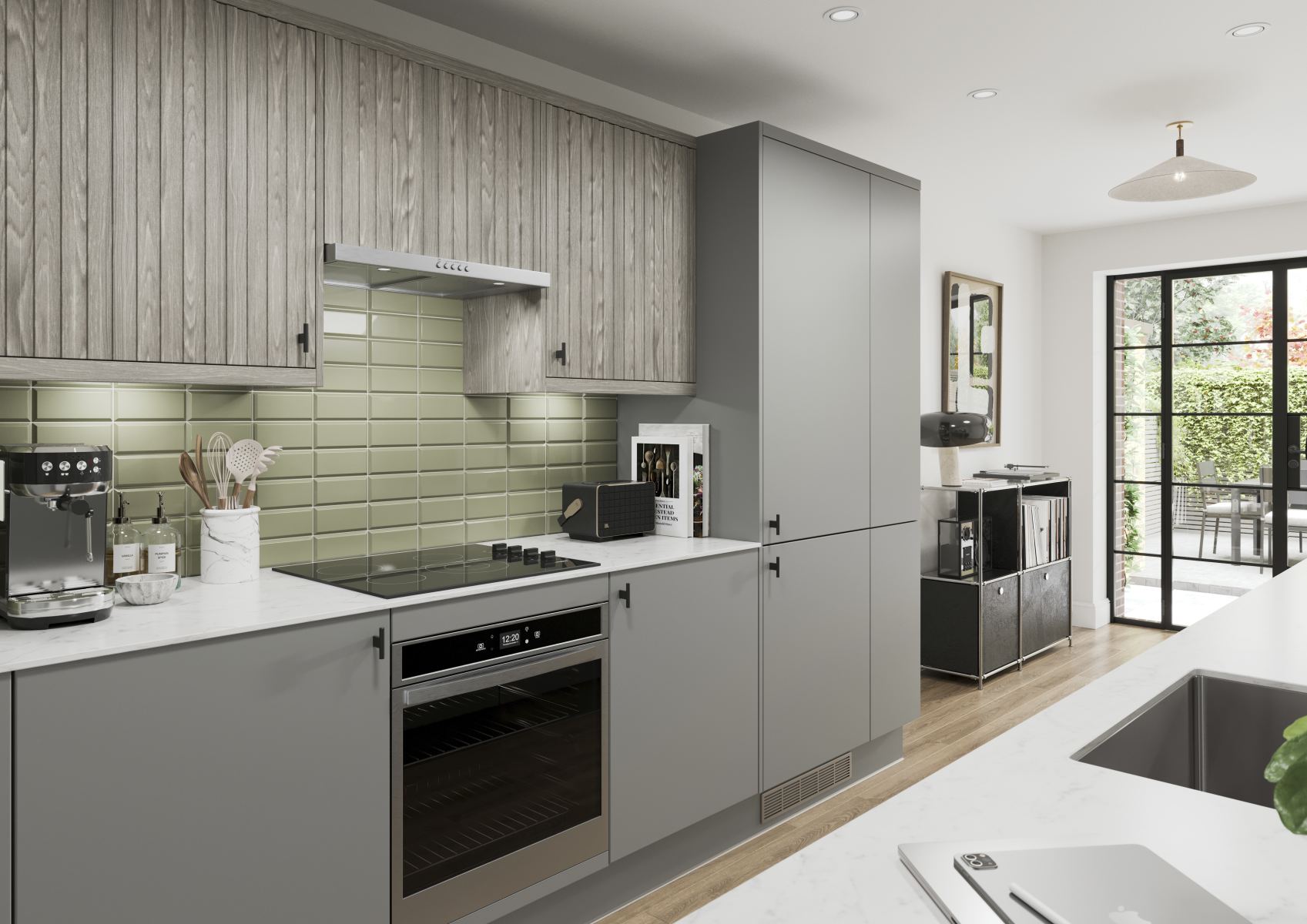 Contour Ermine Kitchen in Ash Grey & Athena Manhattan Oak | Wren