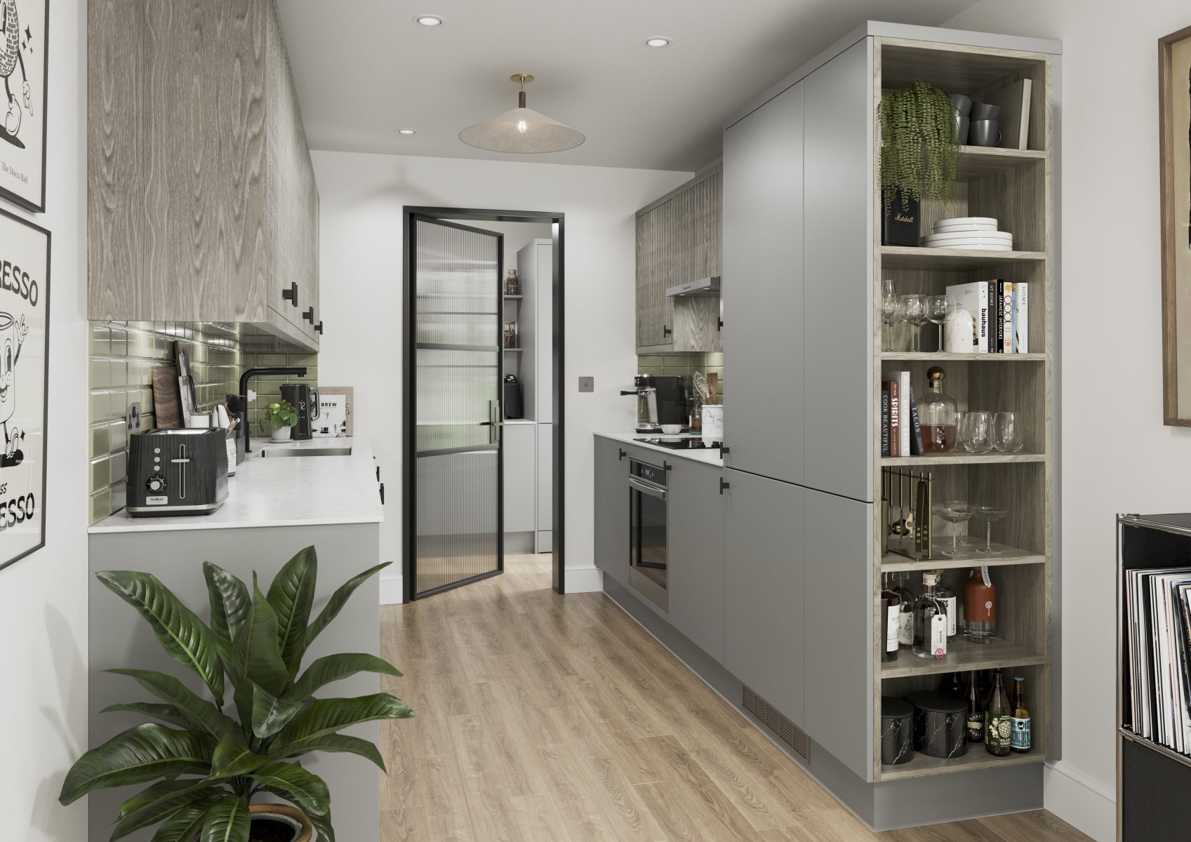 Contour Ermine Kitchen in Ash Grey & Athena Manhattan Oak | Wren
