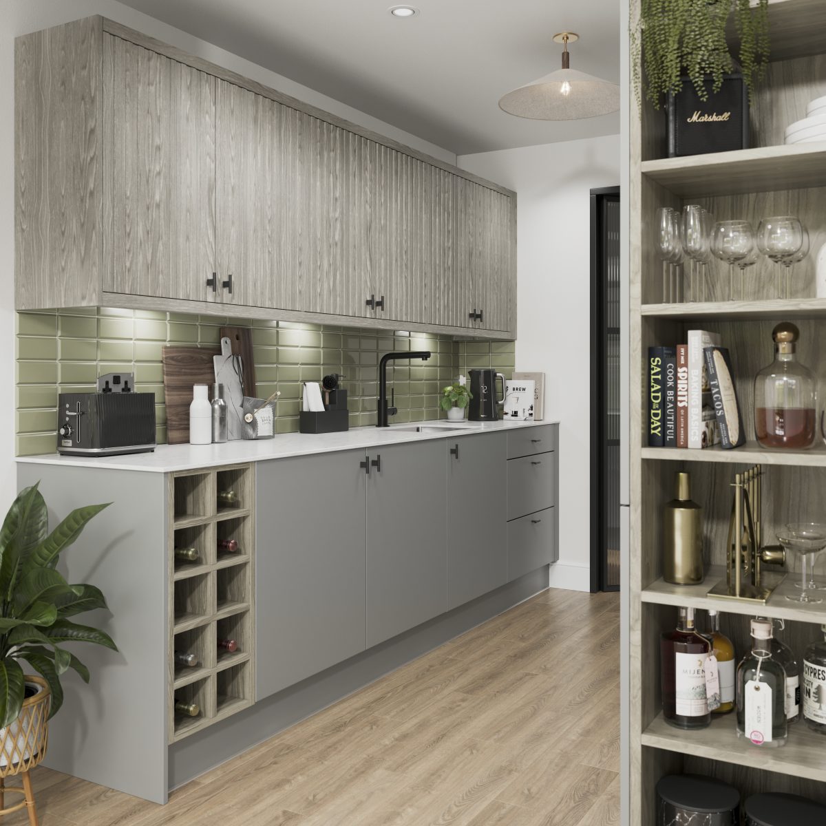 Contour Ermine Kitchen in Ash Grey & Athena Manhattan Oak | Wren