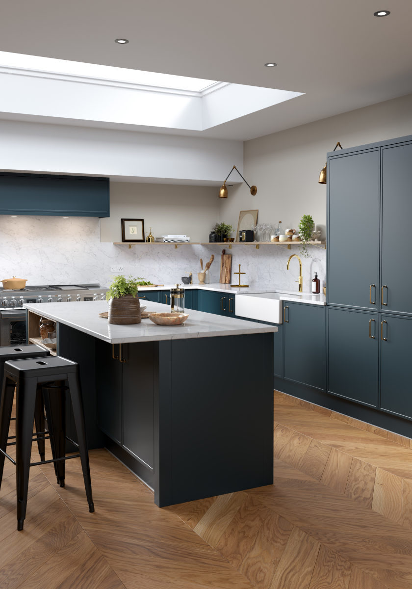 Shaker Super Slim Ermine Kitchen in Sapphire Blue | Wren