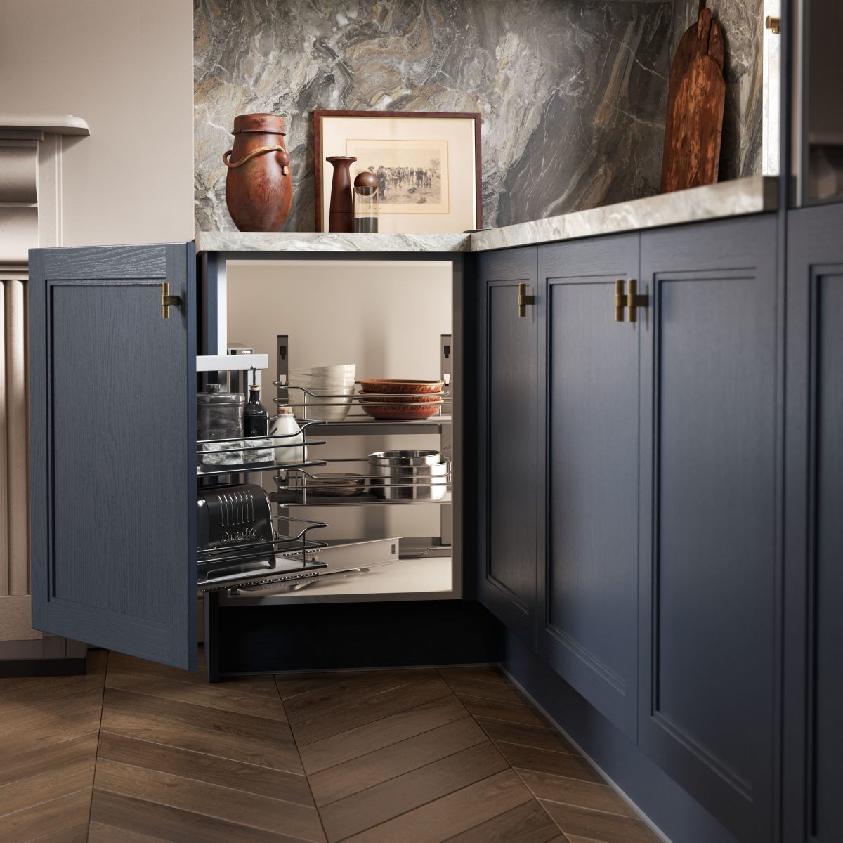 Henley Timber Kitchen in Regent Blue | Woodgrain Finish | Wren