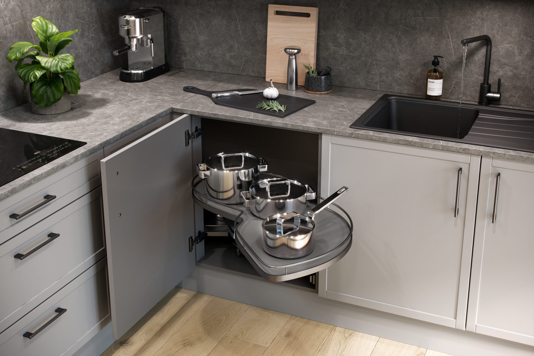 Shaker Slim Ermine Kitchen in Ash Grey & Elements in Dark Onyx | Wren ...