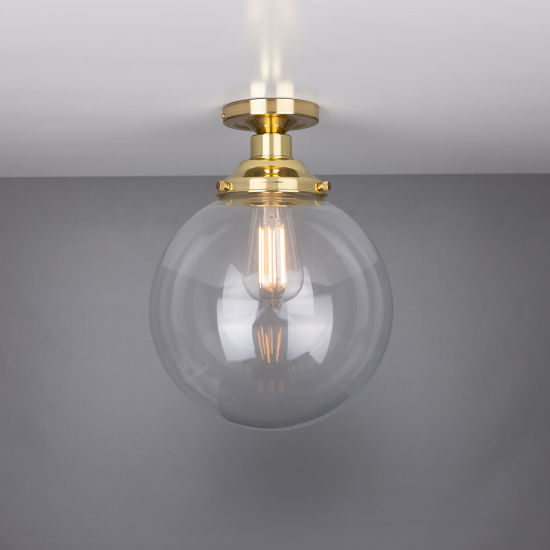 Riad Clear Glass Globe Flush Ceiling Light 20cm | Mullan Lighting